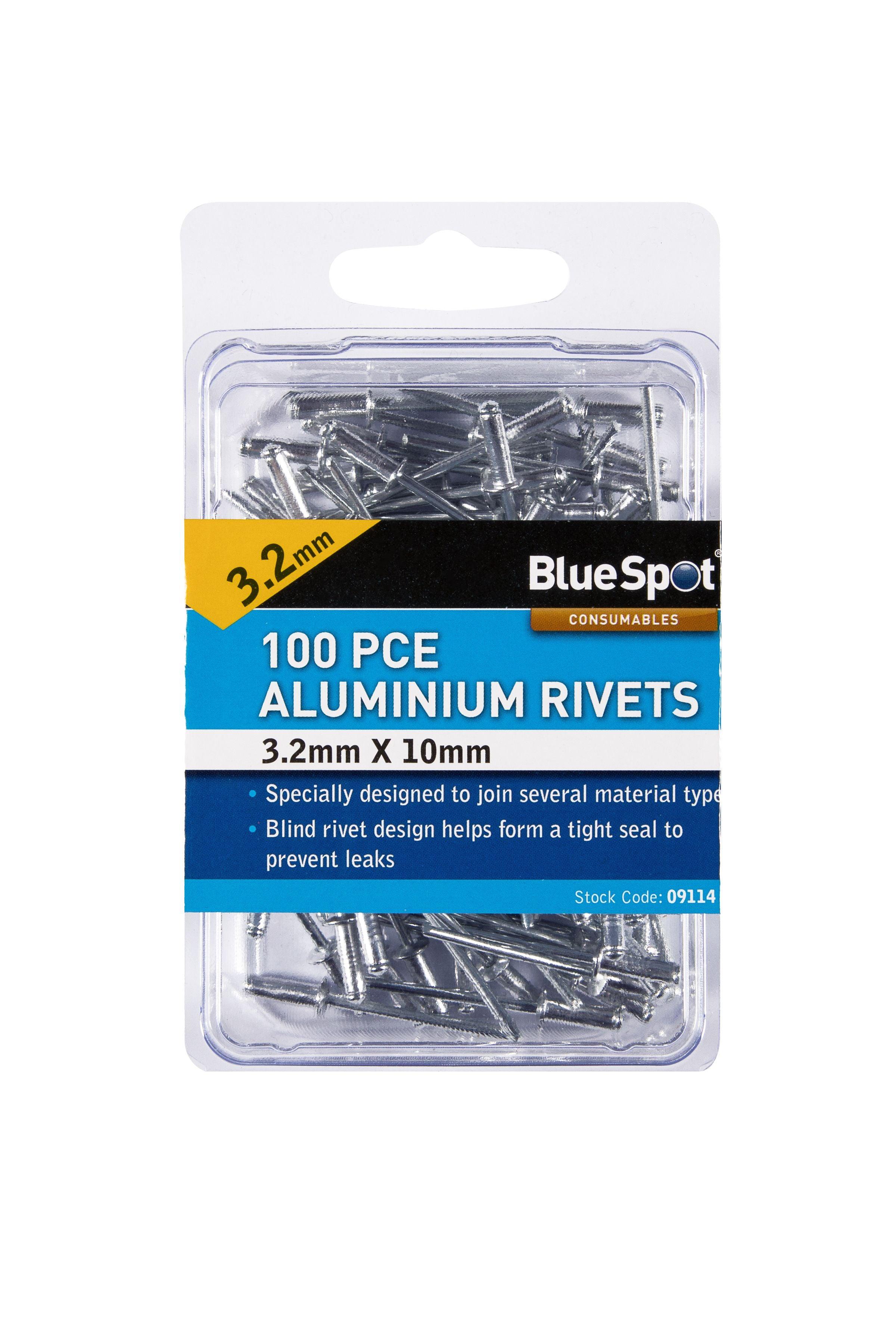 BLUE SPOT TOOLS 100 PCE 3.2MM X 10MM ALUMINIUM RIVETS