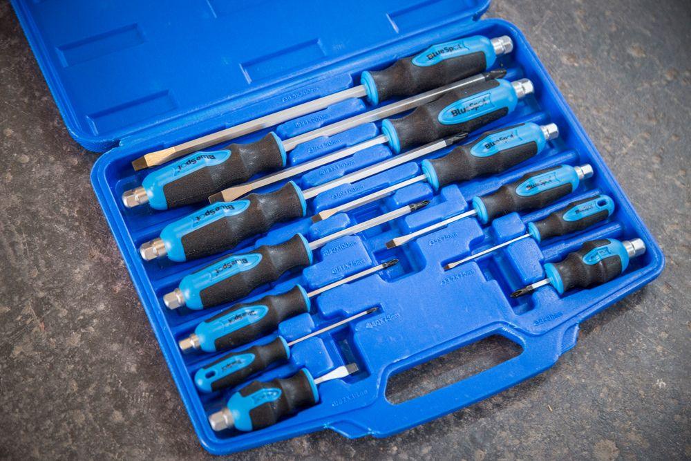 BLUE SPOT TOOLS 12 PCE HEX BOLSTER SCREWDRIVER SET WITH STORAGE CASE BLUE SPOT TOOLS 12 PCE HEX BOLSTER SCREWDRIVER SET WITH STORAGE CASE