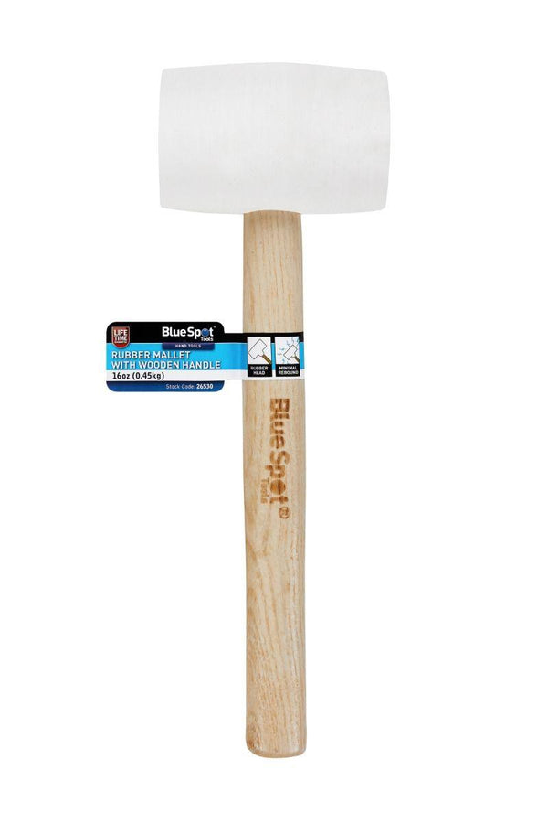 BLUE SPOT TOOLS 16OZ (0.45KG) WHITE RUBBER MALLET WITH WOODEN HANDLE ...
