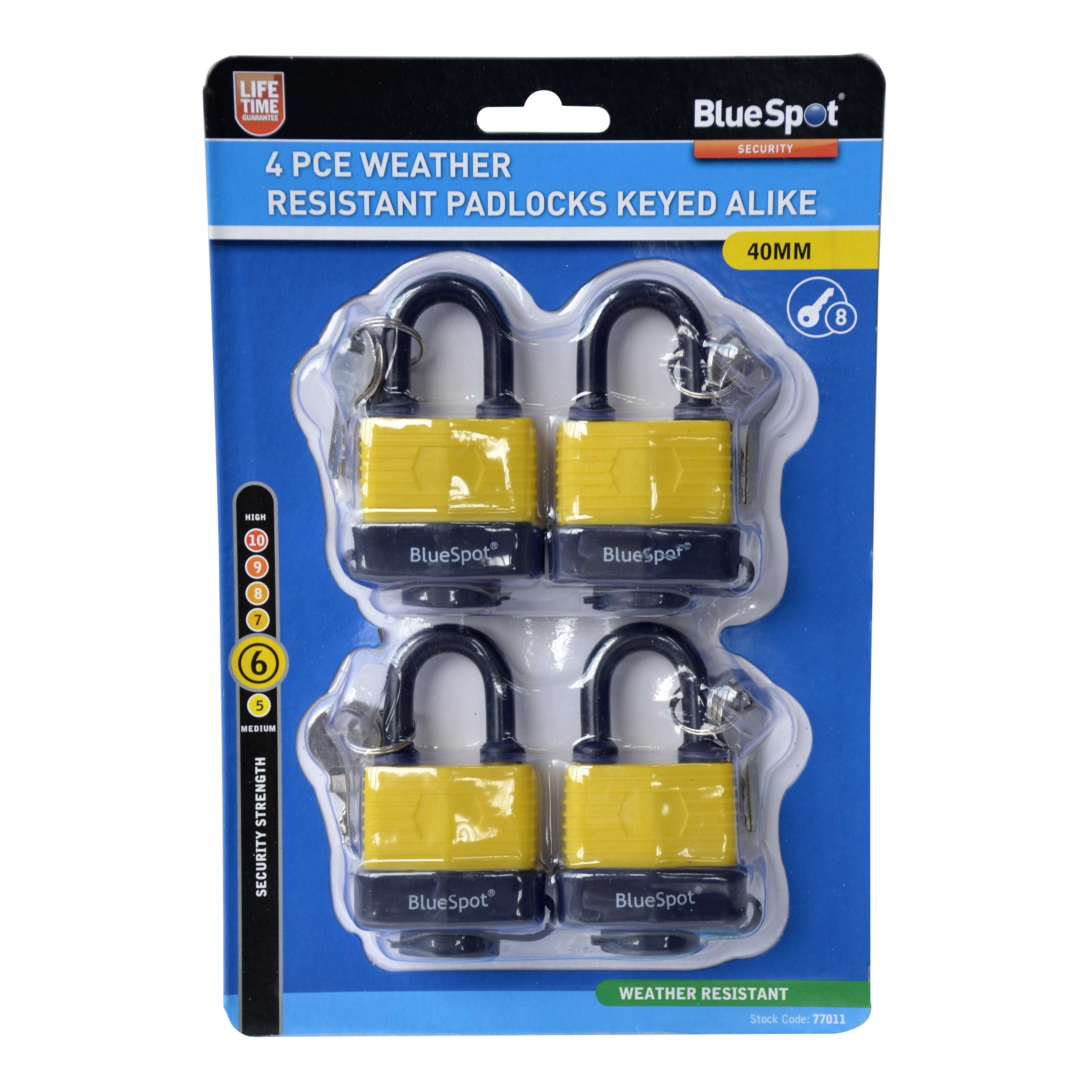 BLUE SPOT TOOLS 4 PCE 40MM WEATHER RESISTANT PADLOCKS KEYED ALIKE ...