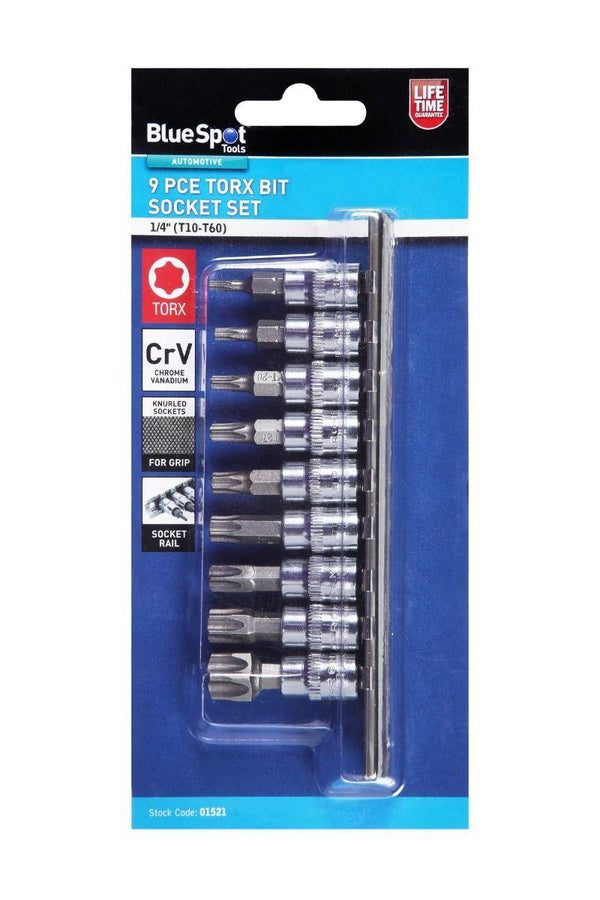 BLUE SPOT TOOLS 9 PCE 1/4" TORX BIT SOCKET SET (T10-T60)